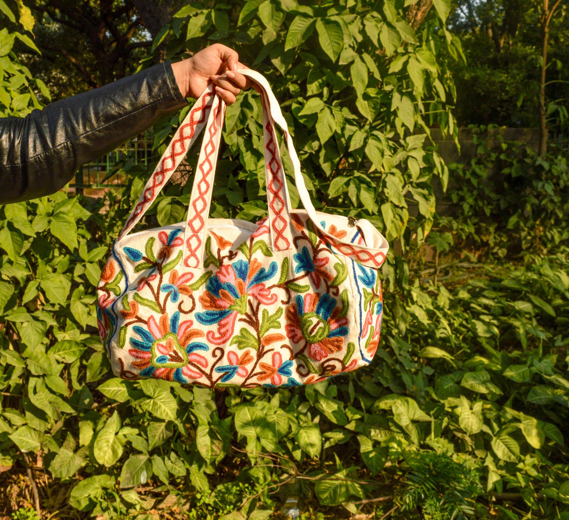 Crewel Work Hand Embroidered Kashmiri Travel Bag - Moksha