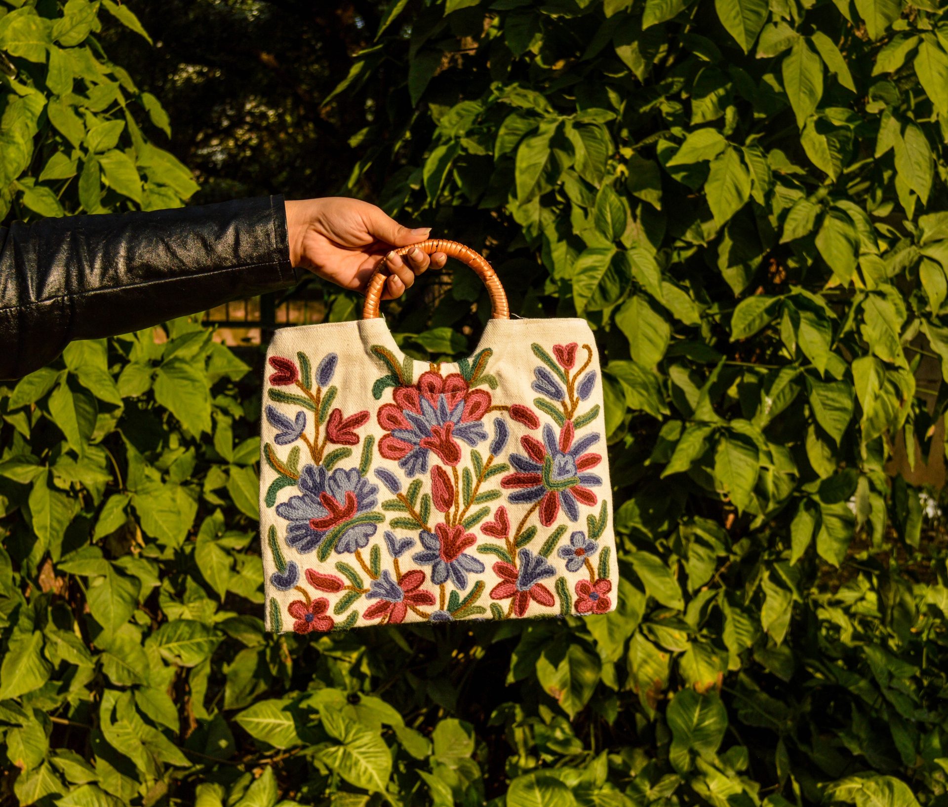 Crewel Work Hand Embroidered Kashmiri Square Bag - Moksha